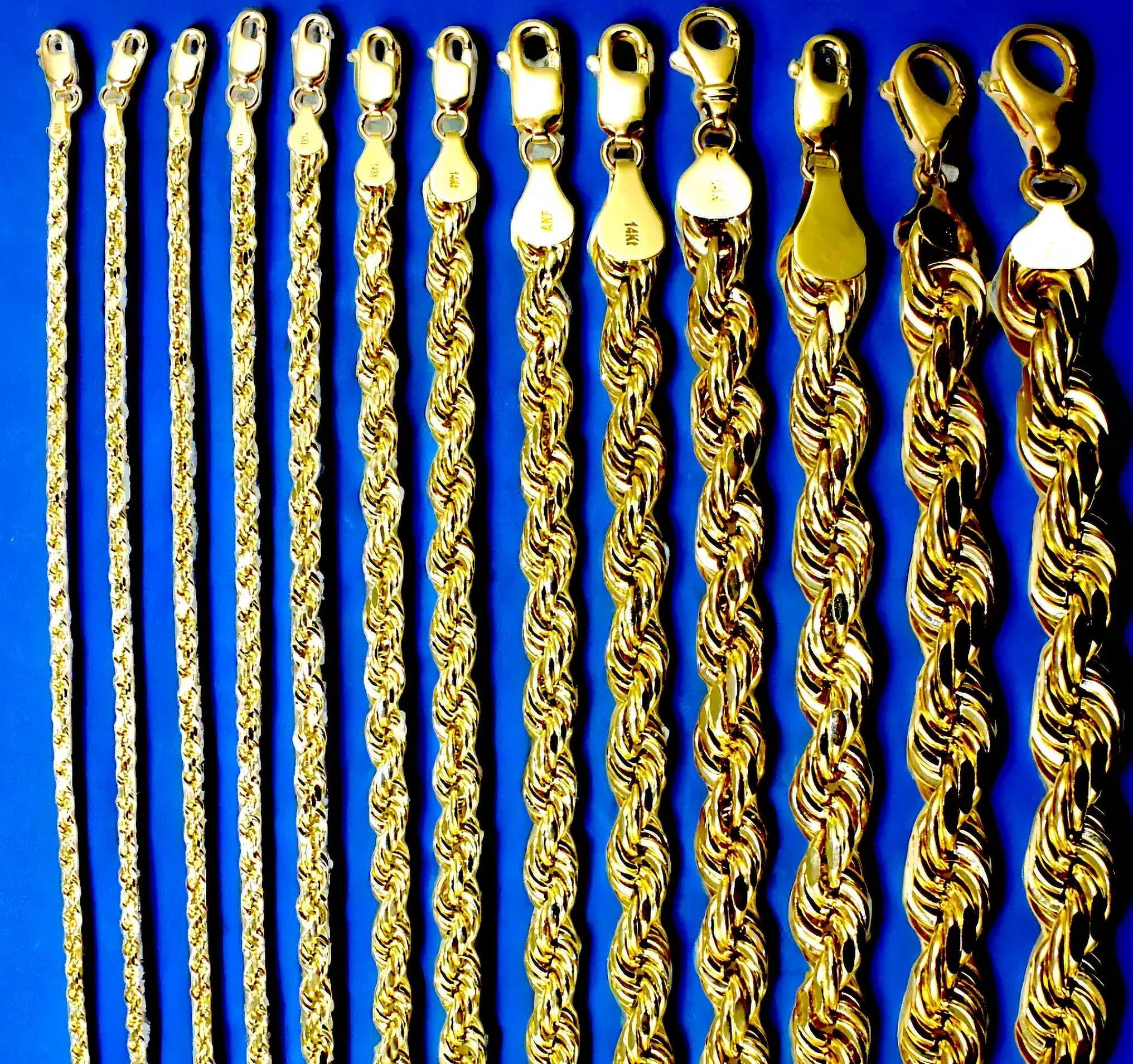 14K Yellow Gold SOLID Rope Chain Necklace Bracelet Diamond Cut Men ...