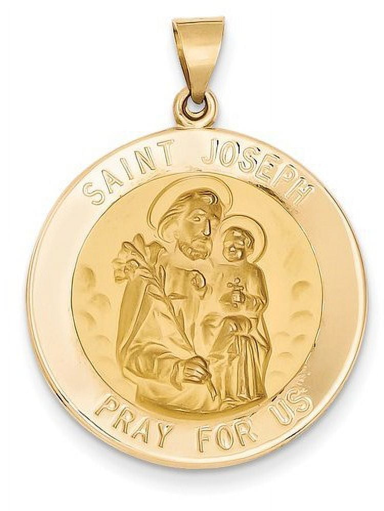 14K Yellow Gold Saint Joseph Round Hollow Religious Medal - 1 inch x 1 ...