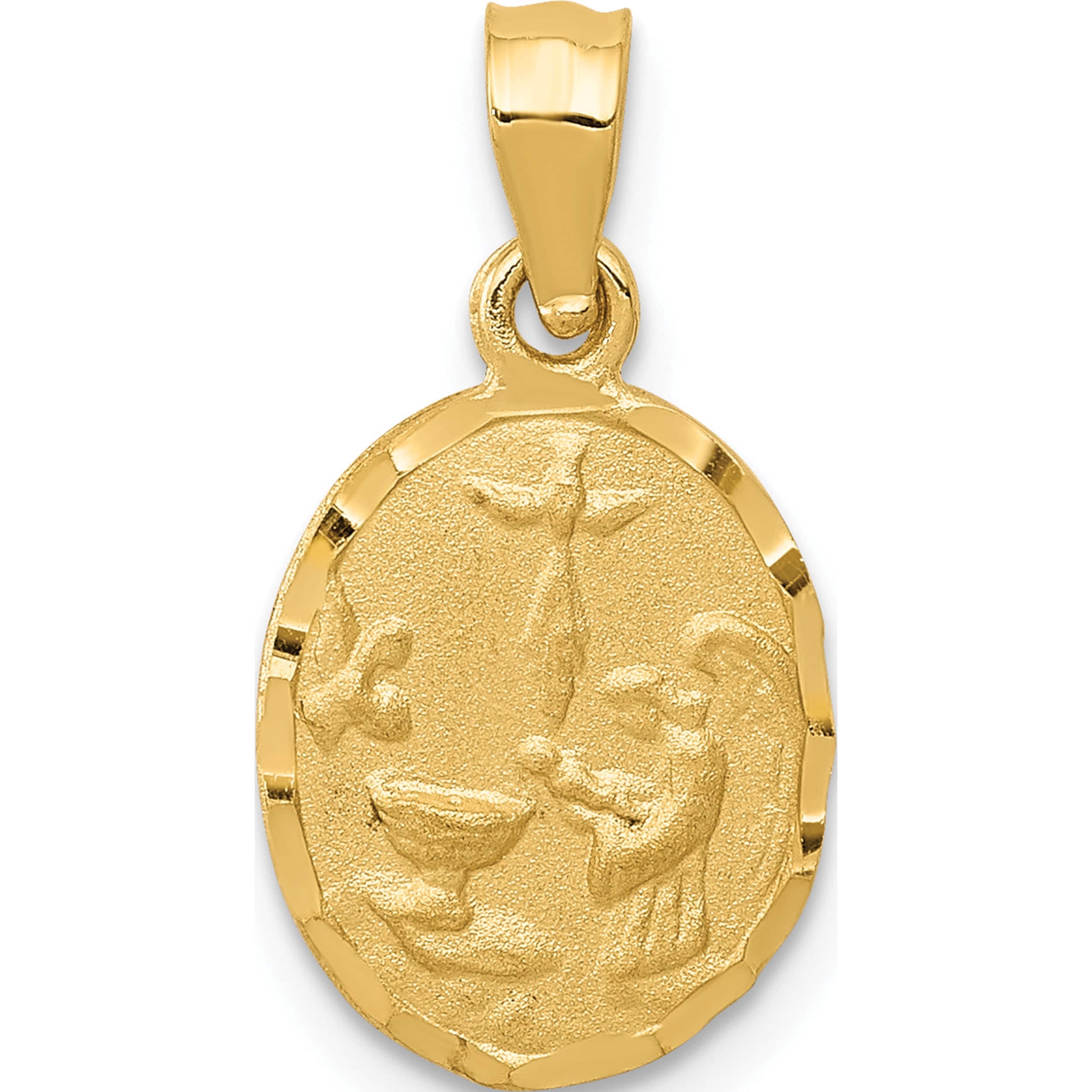 14K Yellow Gold Satin / Diamond-Cut Baptism Pendant (17.9 X 9.9) Made ...