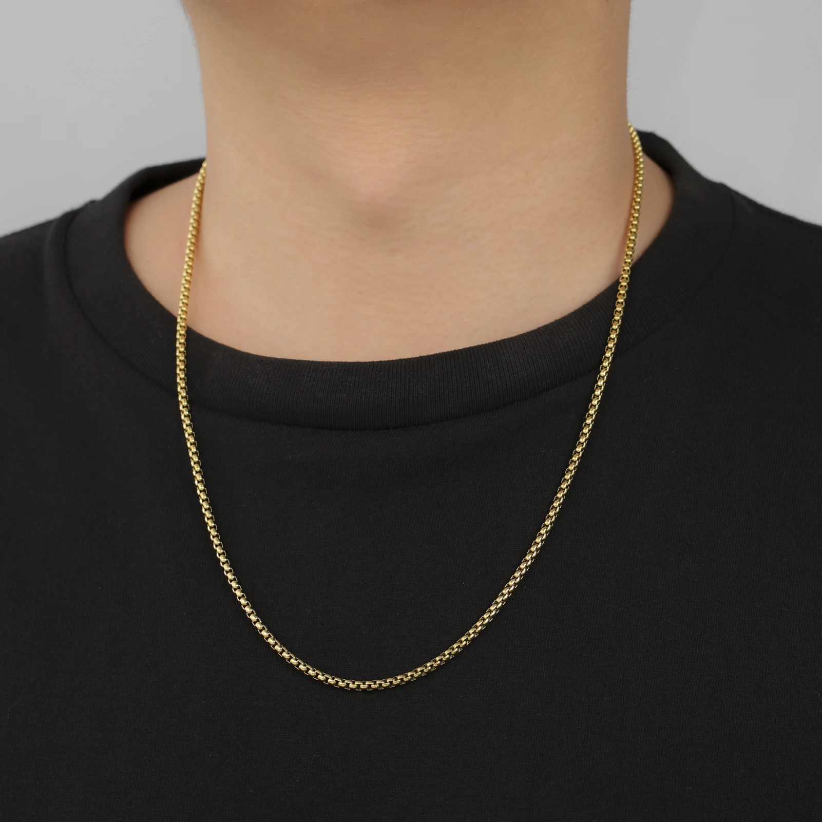 14K Yellow Gold Silver Golden Color Box Chain Necklace Men Women Basic ...