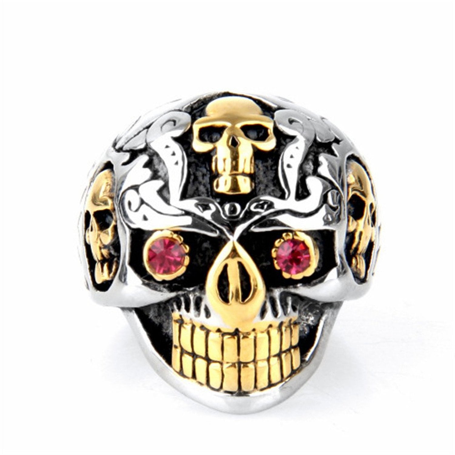 14K Yellow Gold Skull Head Ring Retro Dominance Skull Men's Rings Party ...