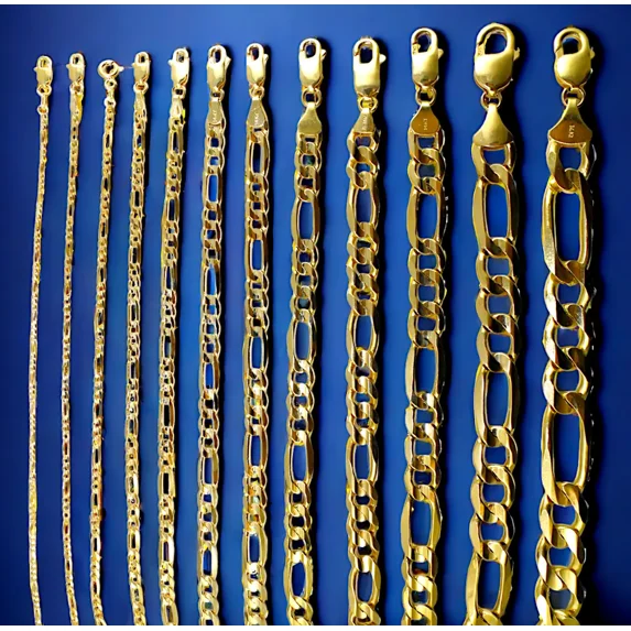 14K Yellow Gold Solid Figaro Chain Necklace Link Real Men Women Jewelry ...