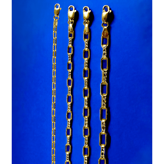 14K Yellow Gold Solid Paperclip Cable Mirror Star Chain Bracelet ...