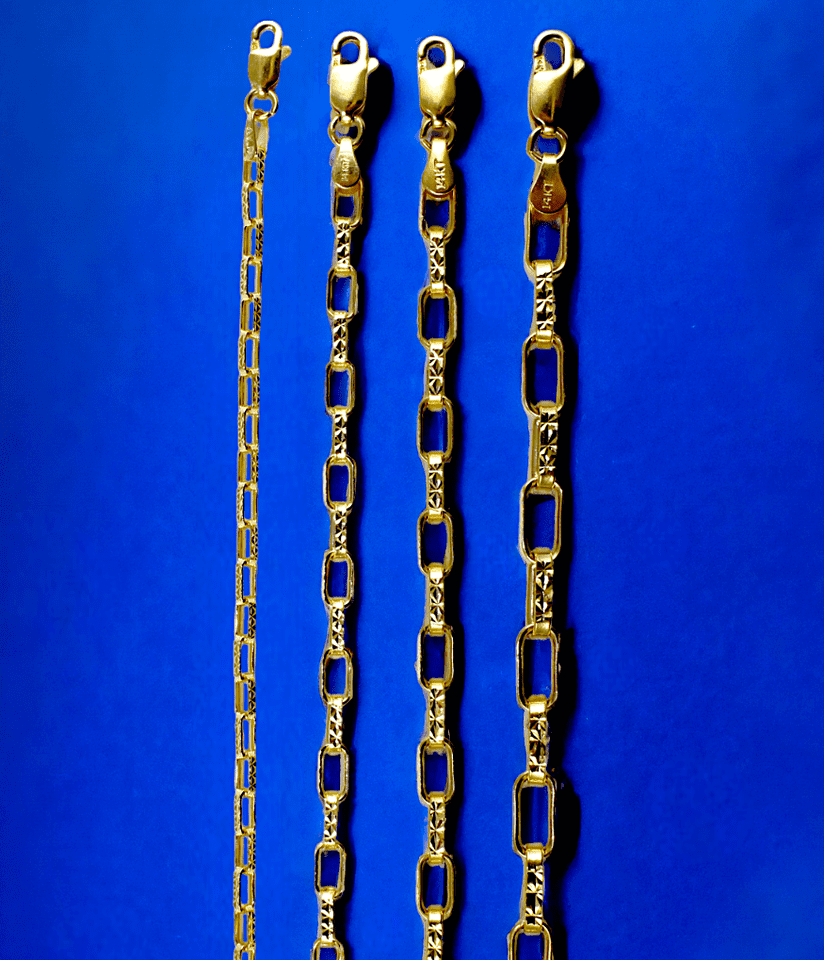 14K Yellow Gold Solid Paperclip Cable Mirror Star Chain Bracelet ...