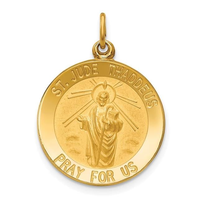 14K Yellow Gold Solid Polished Satin Small Round St. Jude Thaddeus ...