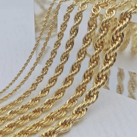 14K Yellow Gold Solid Rope Chain Necklace Diamond Cut Real Men Women ...