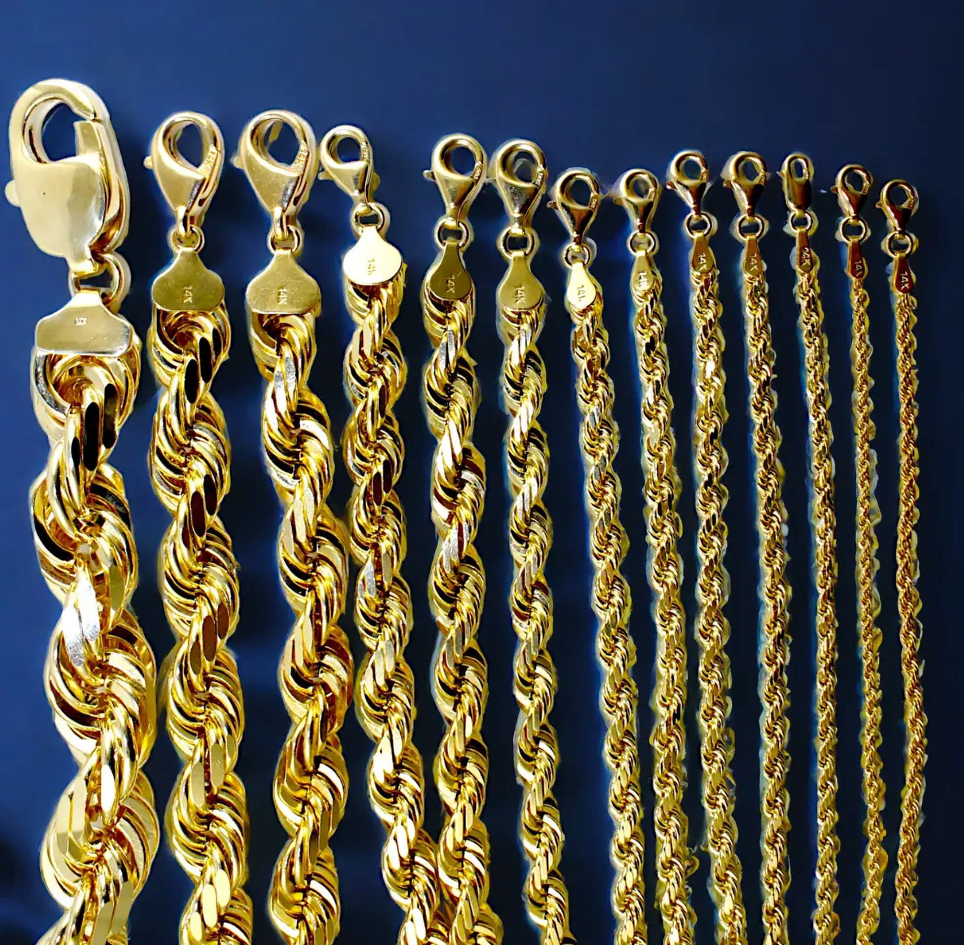 14K Yellow Gold Solid Rope Chain Necklace Diamond Cut Real Men Women ...