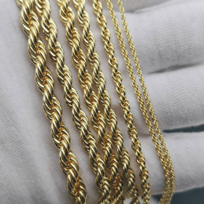 14K Yellow Gold Solid Rope Chain Necklace Diamond Cut Real Men Women ...