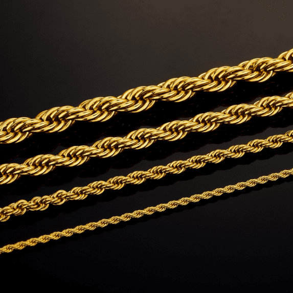 14K Yellow Gold Solid Rope Chain Necklace Diamond Cut Real Men Women ...