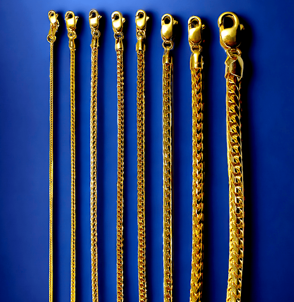 14K Yellow Gold Solid Round Franco Box Chain Bracelet Necklace Men ...