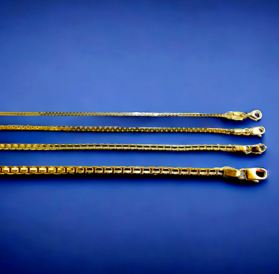 14K Yellow Gold Solid Square Box Chain Bracelet Necklace Men Women ...