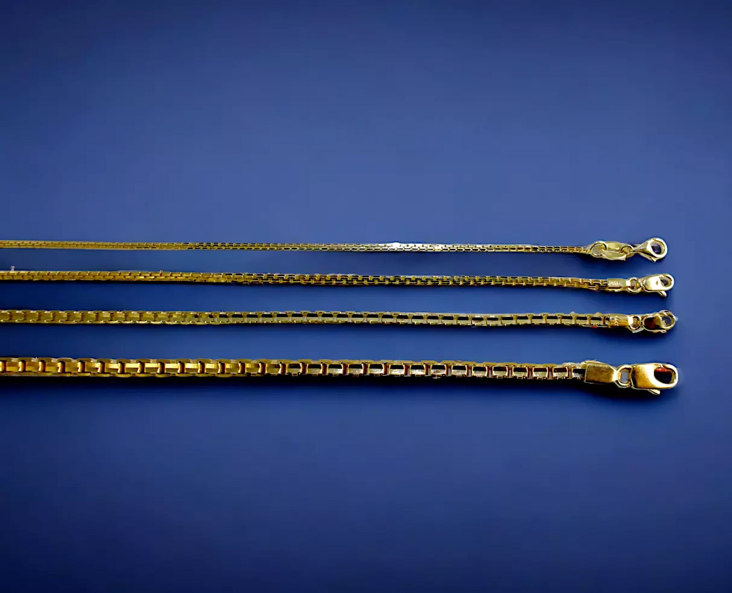 14K Yellow Gold Solid Square Box Chain Necklace Men Women Jewelry 2.70g ...