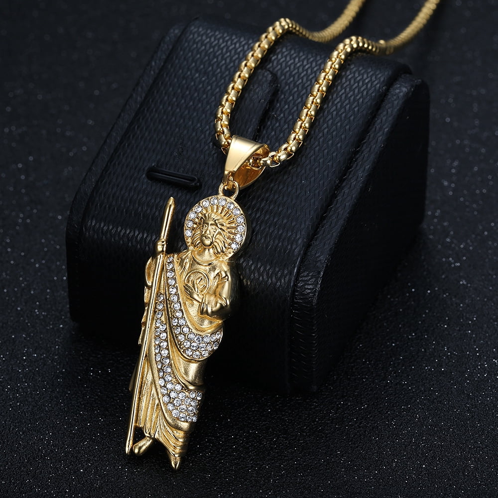 14K Yellow Gold St. Jude Pendant Necklace for Men Personalized ...
