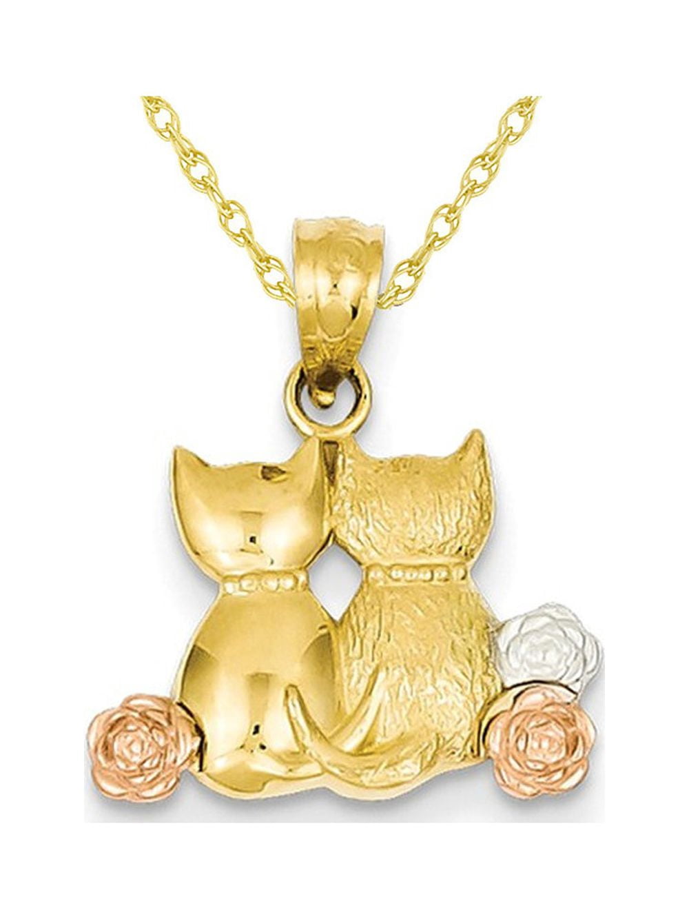 Gem & Harmony 14K Yellow Gold Two Cats Pendant Necklace with Chain for ...