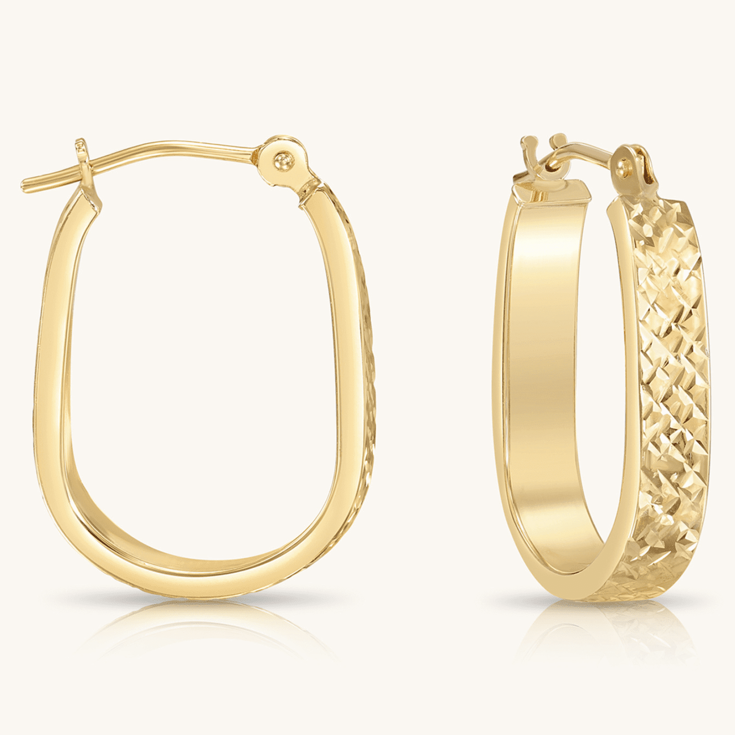 14K Yellow Gold U Shape Hoop Earrings with Engraved Design | Great for ...