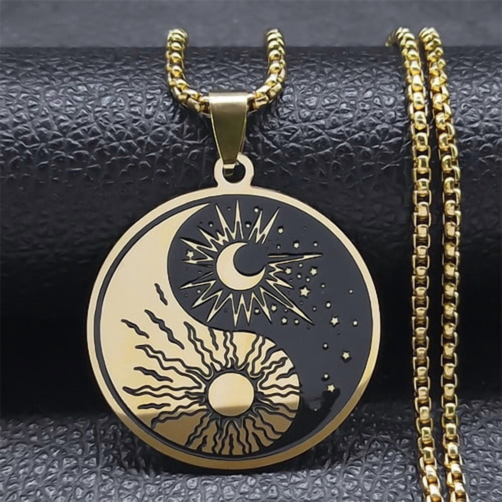 14K Yellow Gold Yin Yang Tai Chi Gossip Sun Moon Necklaces Chain for ...