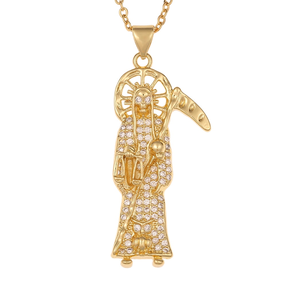14K Yellow Gold the Madonna Death Scythe Pendant Necklace Female Enthic ...