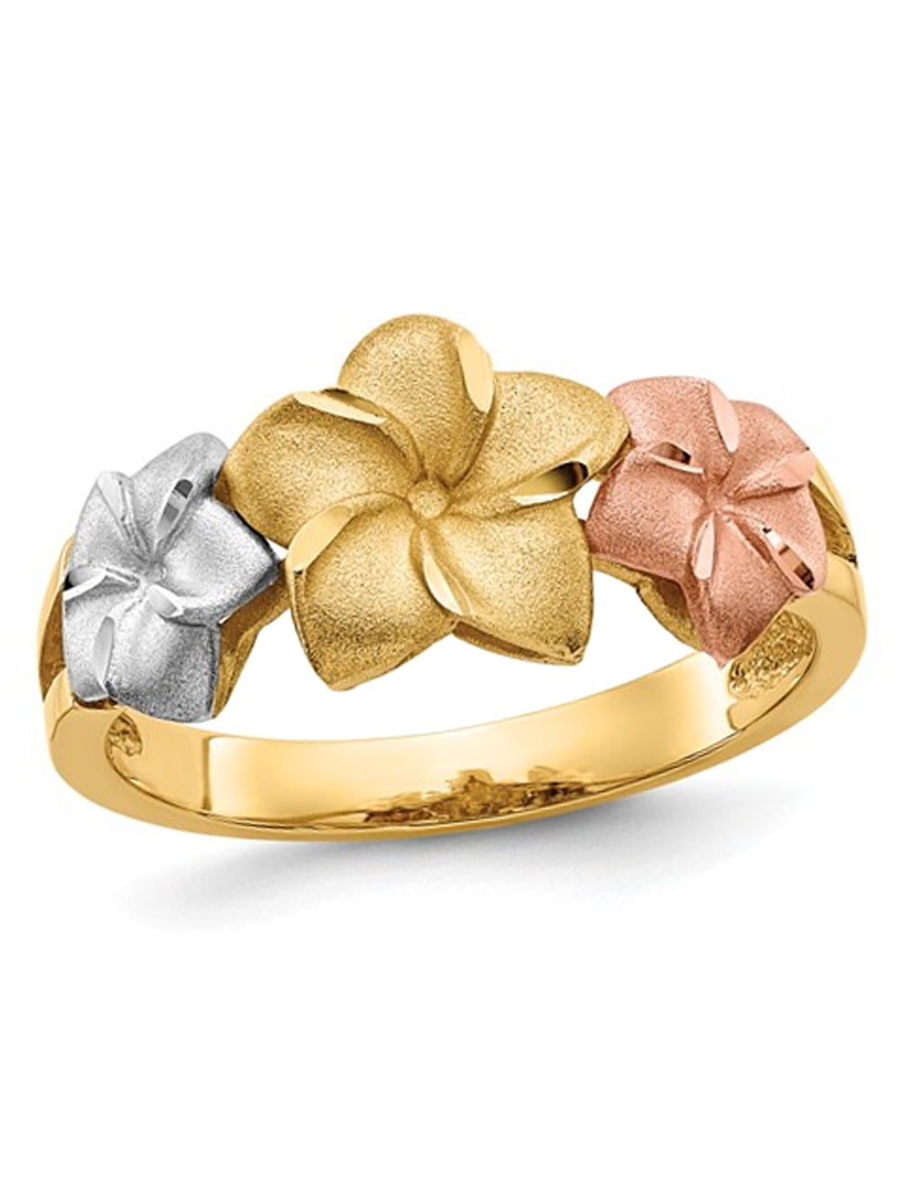 14K Yellow, White, Pink Tri-color Plumeria Gold Ring - Walmart.com