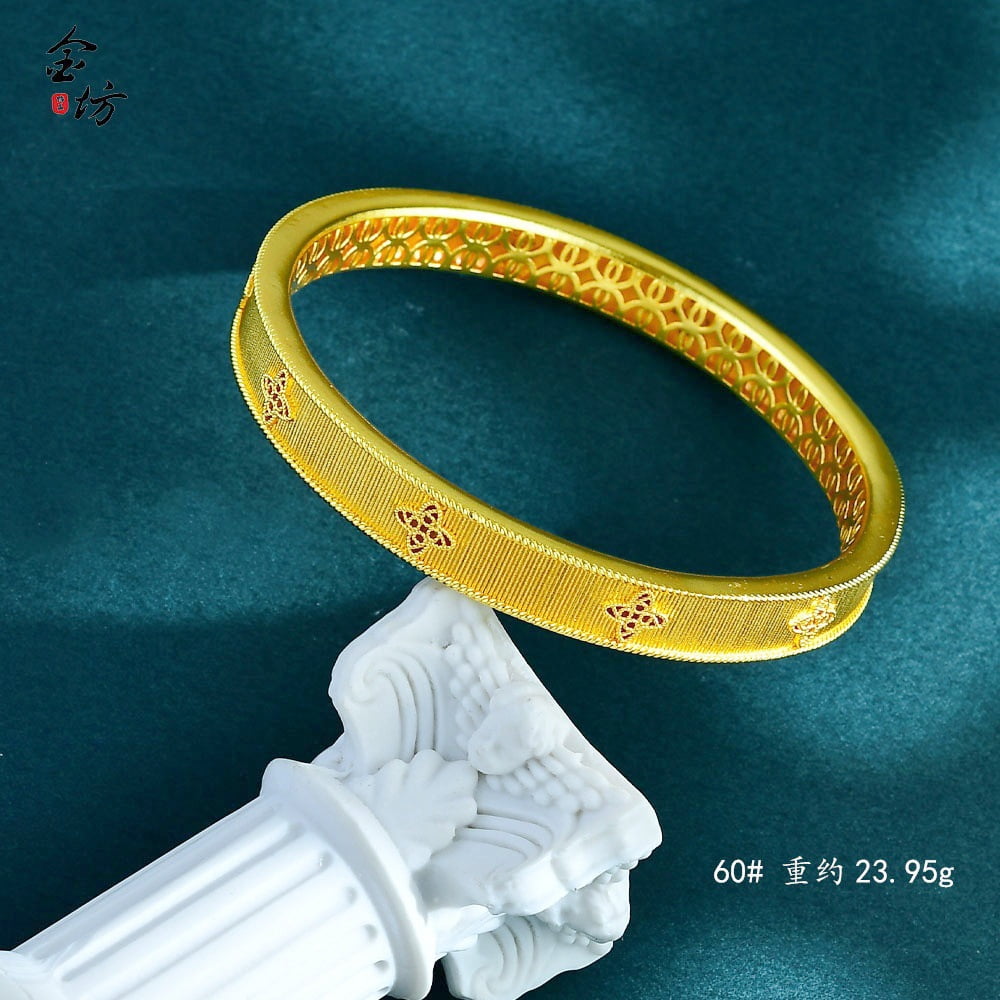 14K gold silk feeling four leaf window flower sand gold bracelet for ...