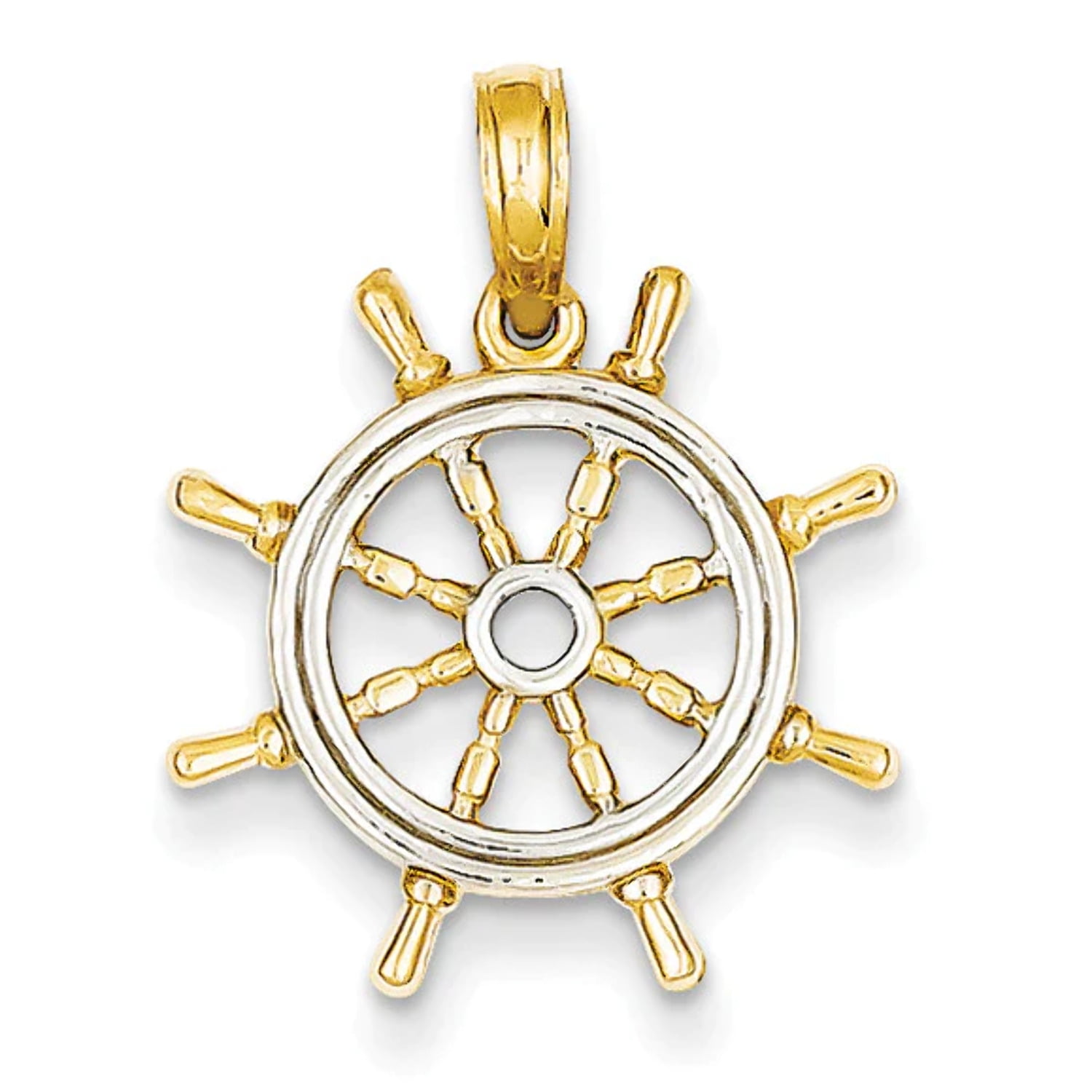 14K and White Rhodium Ships Wheel Pendant K9218 - Walmart.com