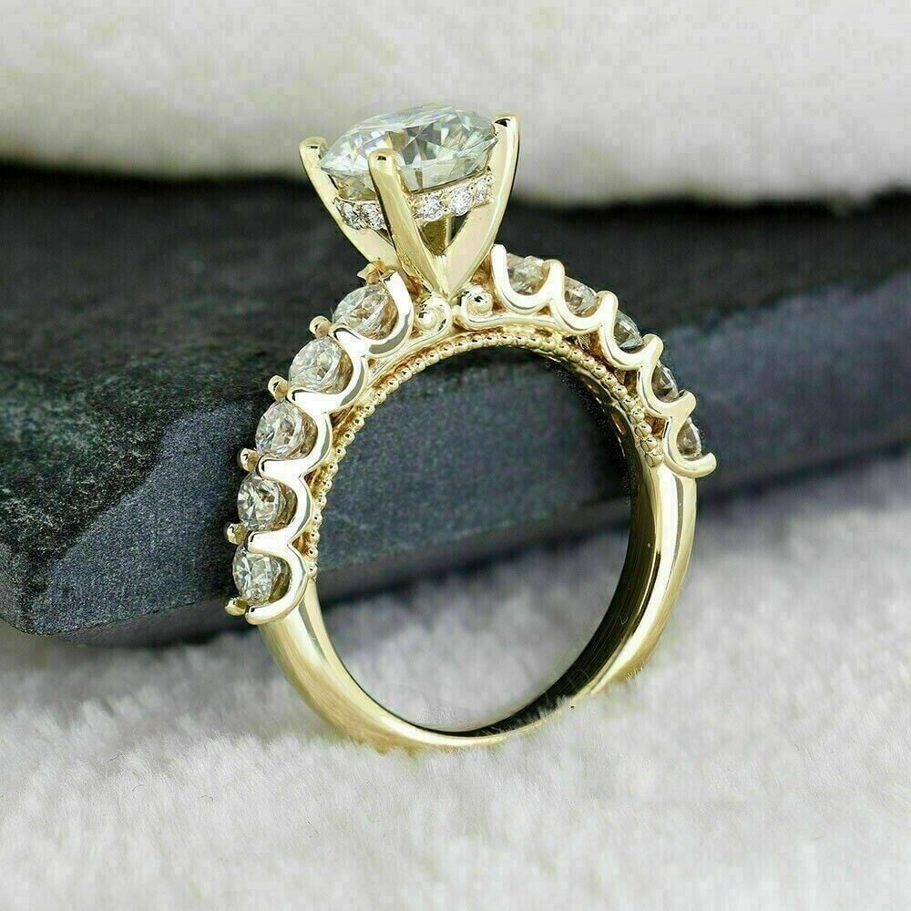 14K yellow Gold Plated 2Ct Round Cut Lab-Created Diamond Women Wedding ...
