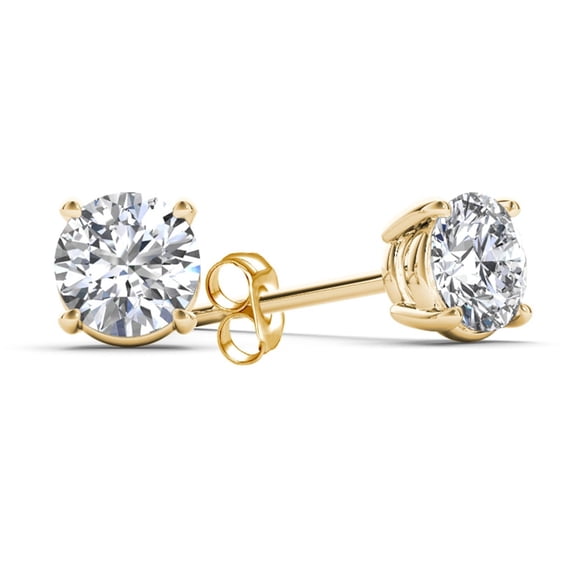 14Kt Yellow Gold 1 Ct Genuine Natural Diamond Round Stud Earrings ...