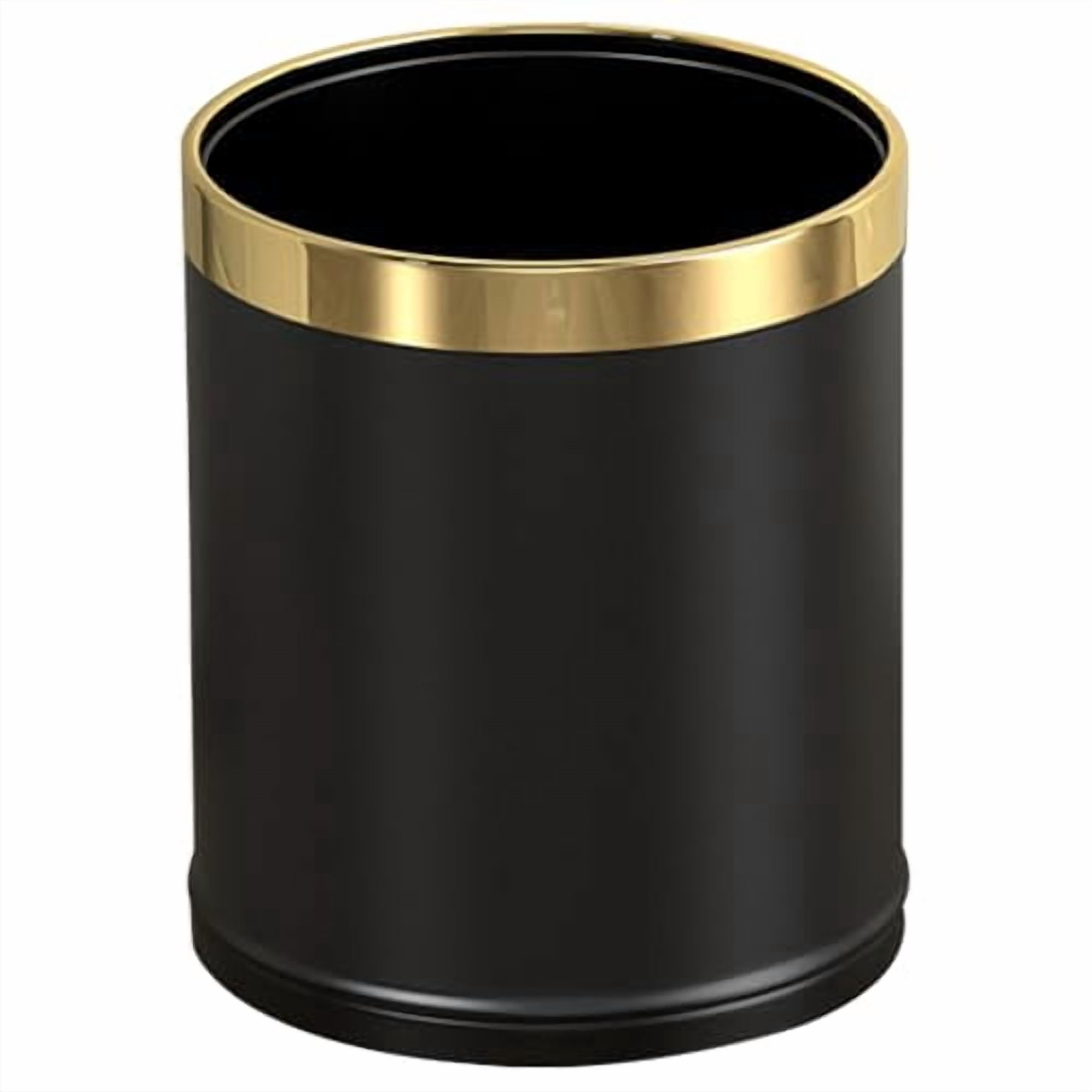 14L/3.7GAL Black and GoldTrash can,Open Top, Metal Office Wastebasket ...