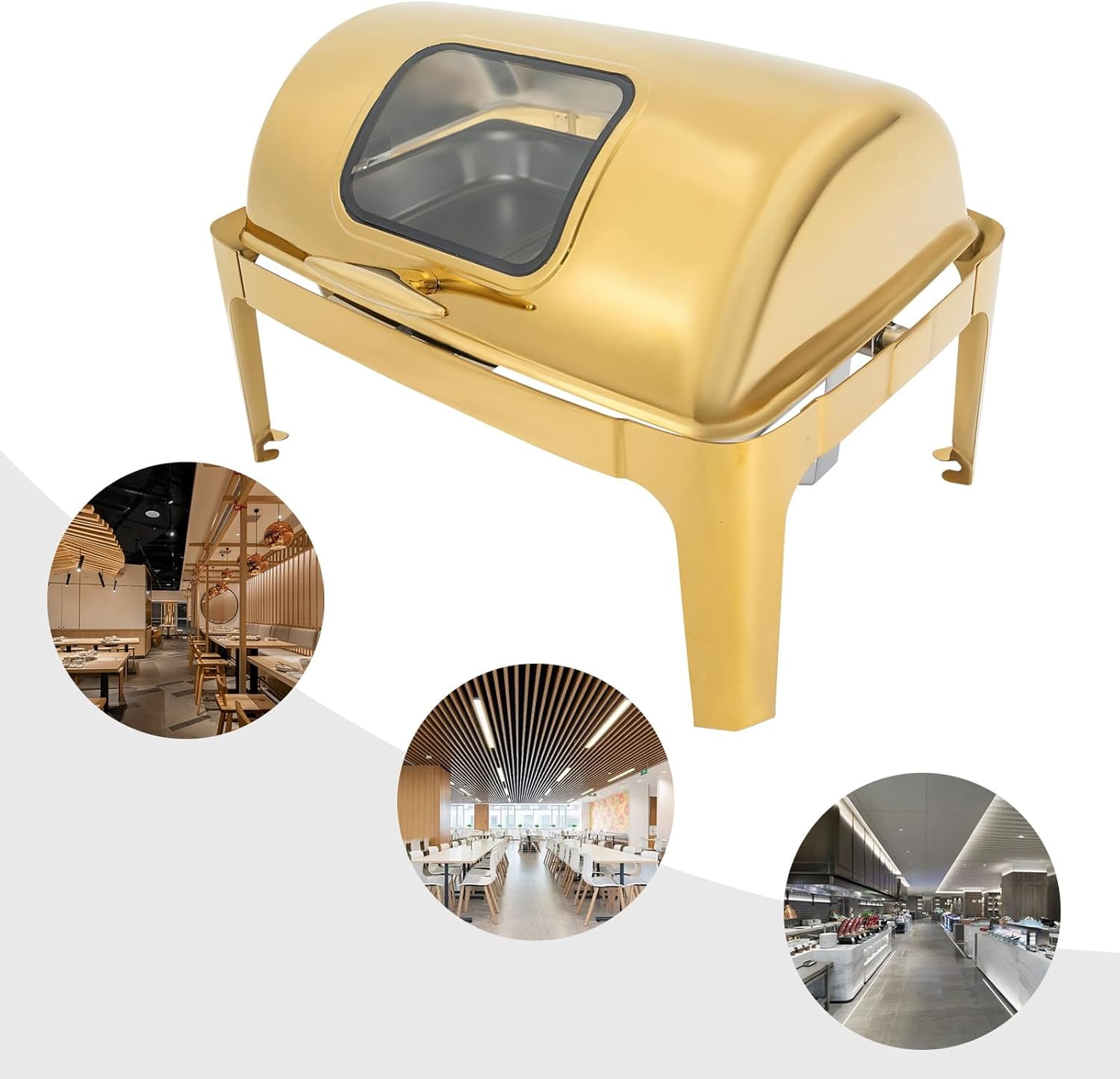 14L Gold Roll Top Chafing Dish Buffet Set,Chafing Dish with 2 Food Pans ...