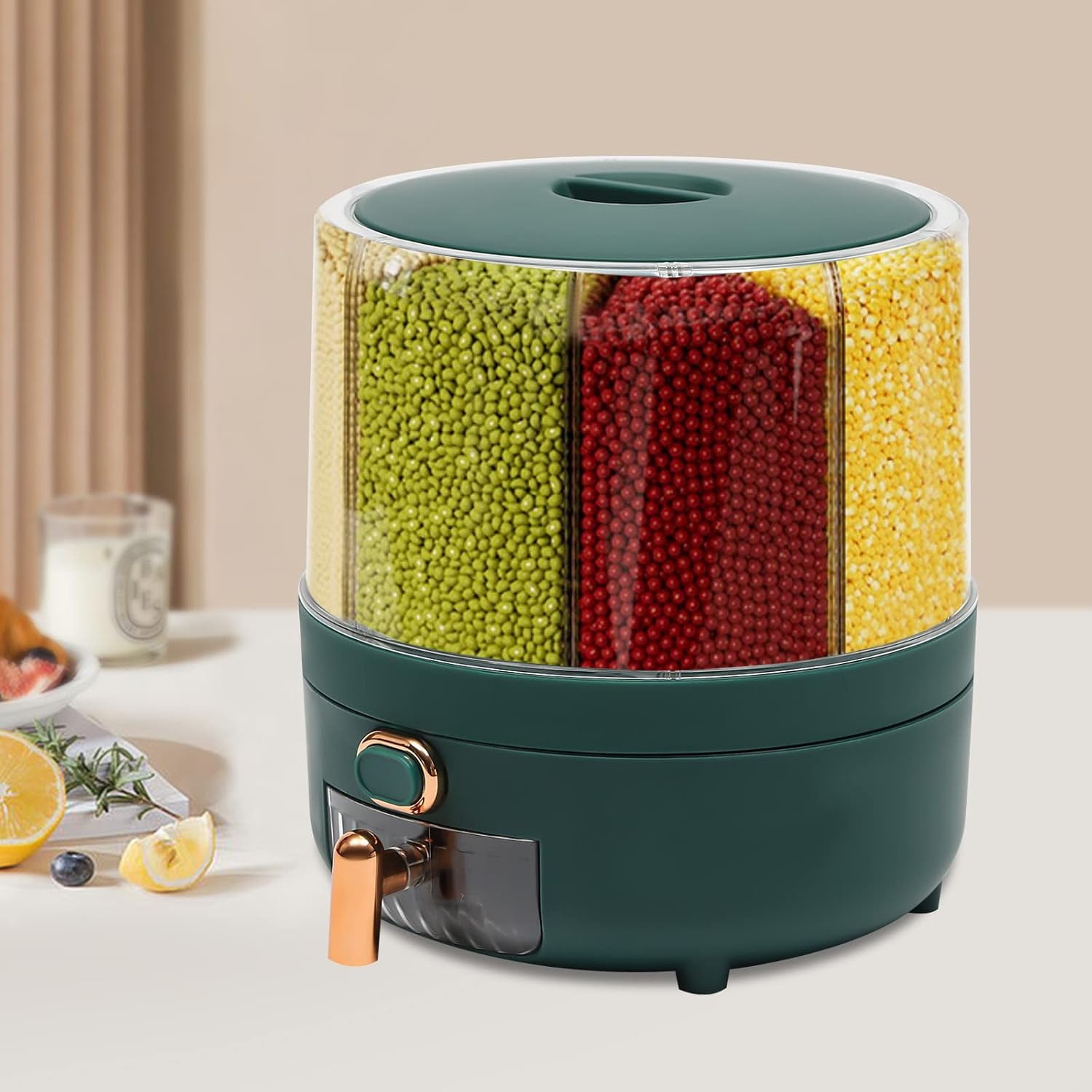 14LB Capacity Grain Storage Container Dispenser, Rice Rotary Dispenser ...