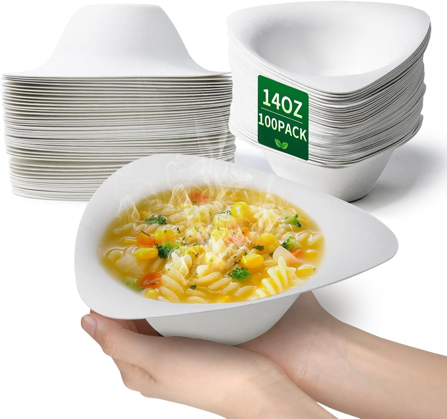 14OZ Triangle Paper Bowls Heavy Duty 100PCS Disposable Bowl Fancy Ice ...