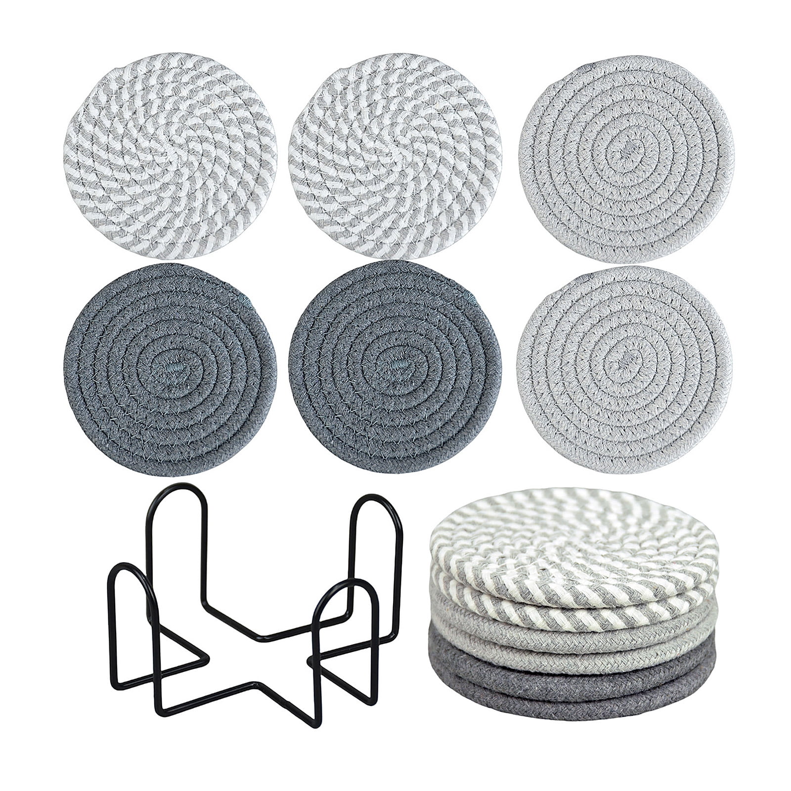 14PC A Minibee Round Woven Cotton Coasters Non Slip Heat Resistant ...