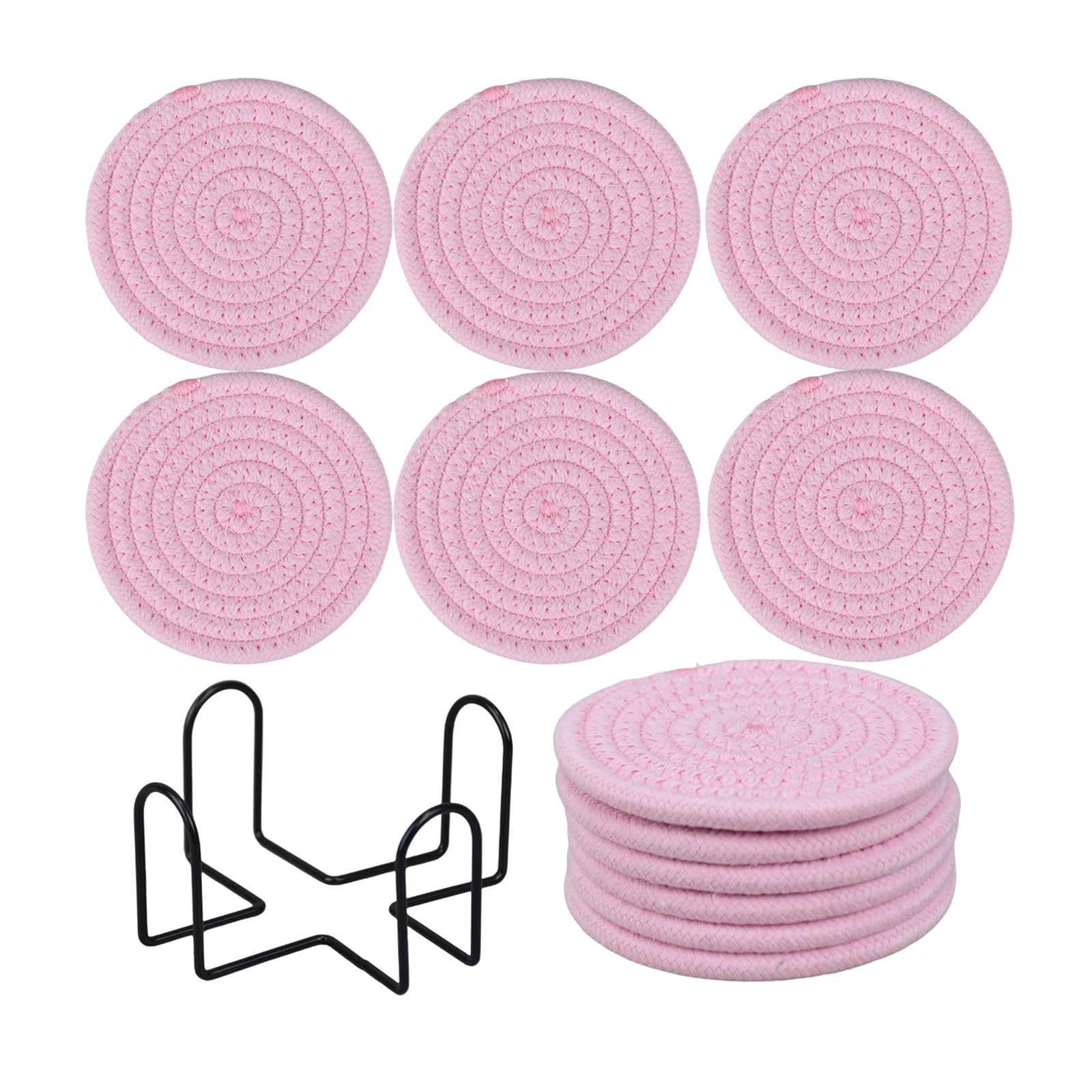 14PC Pink Minibee Round Woven Cotton Coasters Non Slip Heat Resistant ...