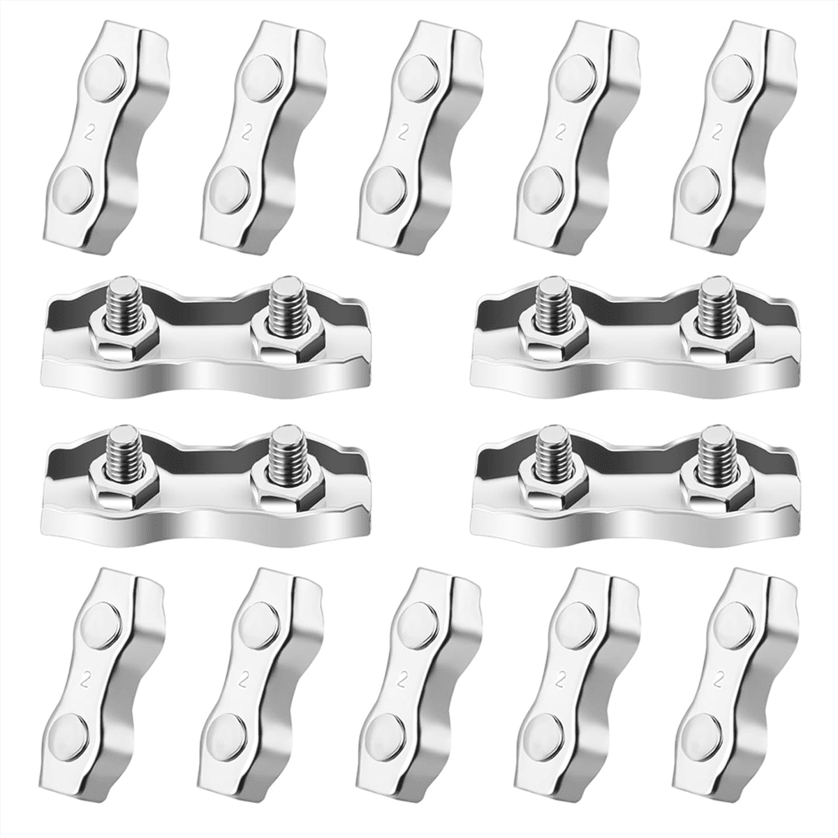 14PCS 2-Post Wire Rope Clamp M2 1/16inch Cable Wire Clamp Double Bolt ...