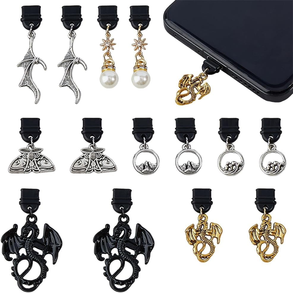 14PCS 7 Styles Dust Plug Charms Gothic Phone Anti-Dust Plugs Charms USB ...
