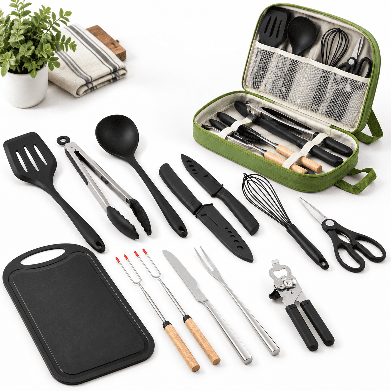 14PCS Green Camping Cooking Utensil Set for Outdoor Hiking and BBQ ...