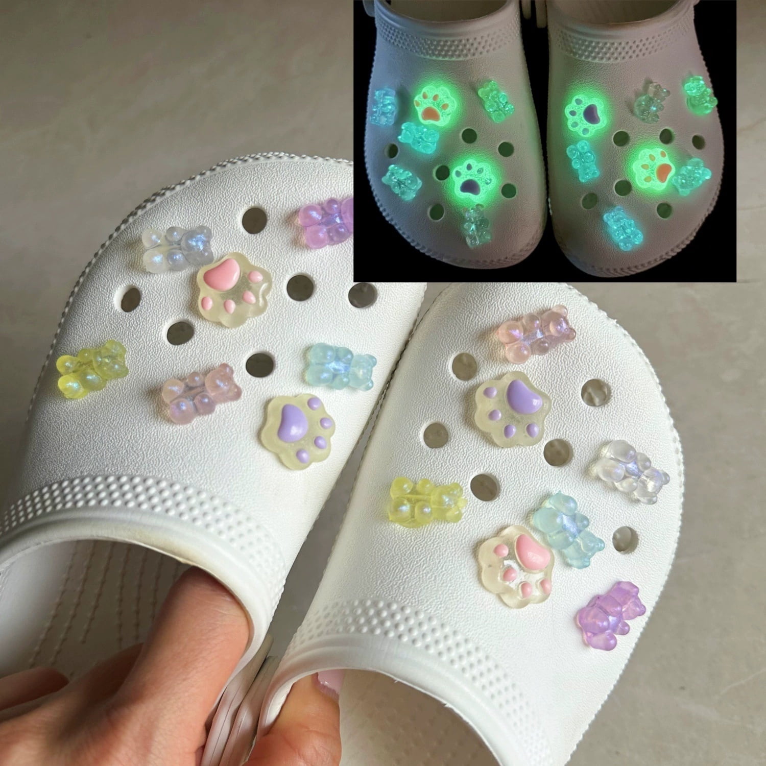 14PCS Luminous Gummy Bear Shoe Charms,Cute Design for Shoes Decoration ...