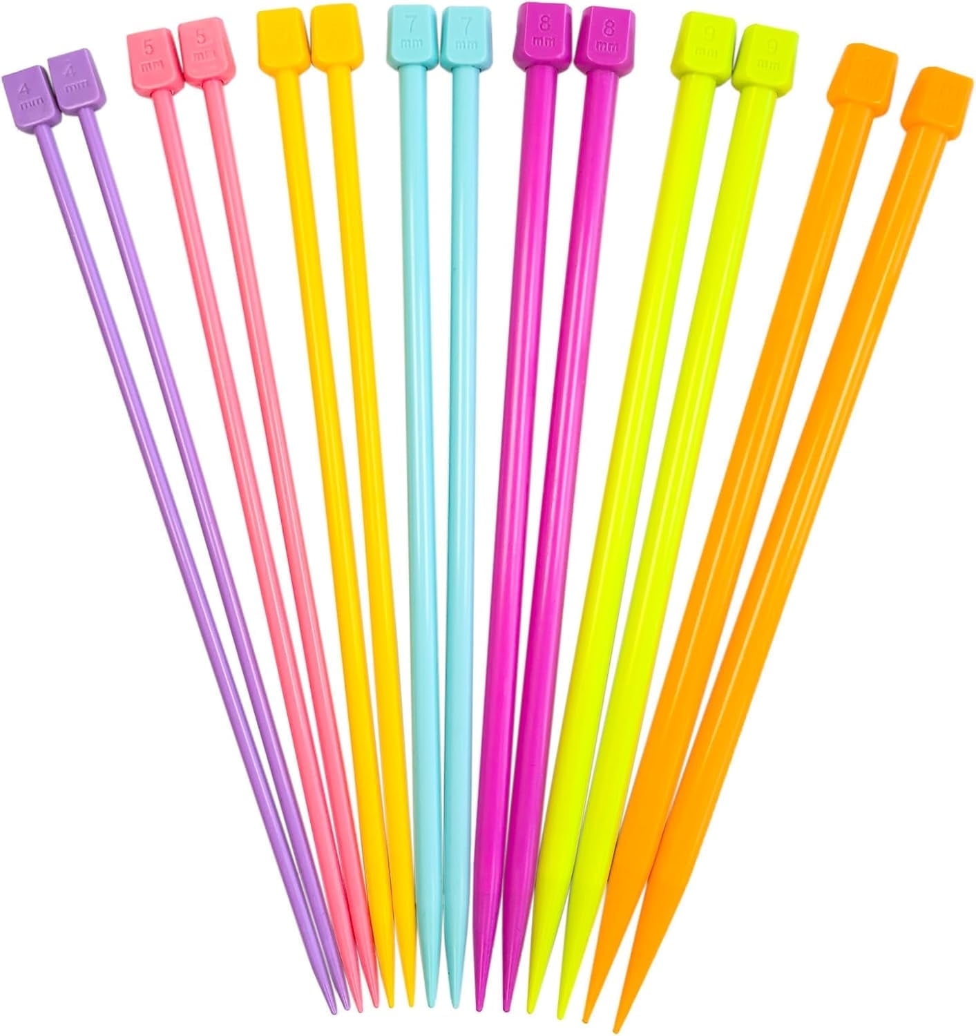 14PCS Plastic Knitting Needles, 4 mm-10 mm Colourful Single Pointed ...