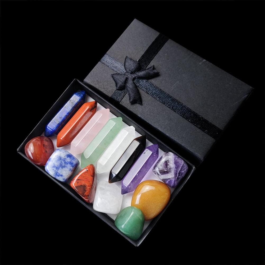 14Pcs Seven Chakra Hexagonal Column Crystal Power Stone Set Amethyst ...
