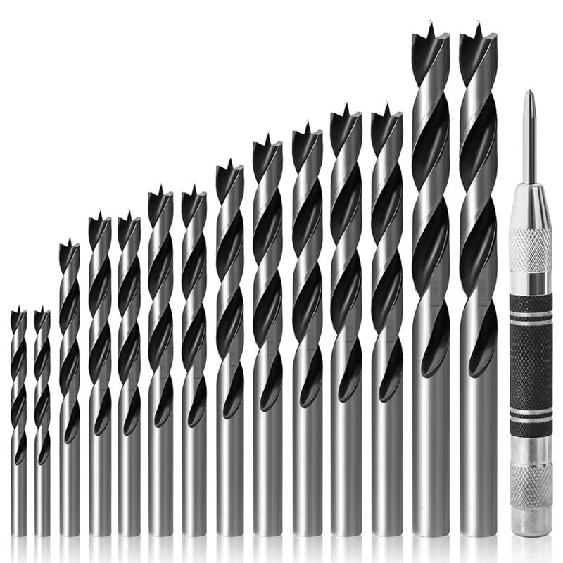 14PCS Wood Drill Bit Set with Center Punch, with Double Flutes Design ...
