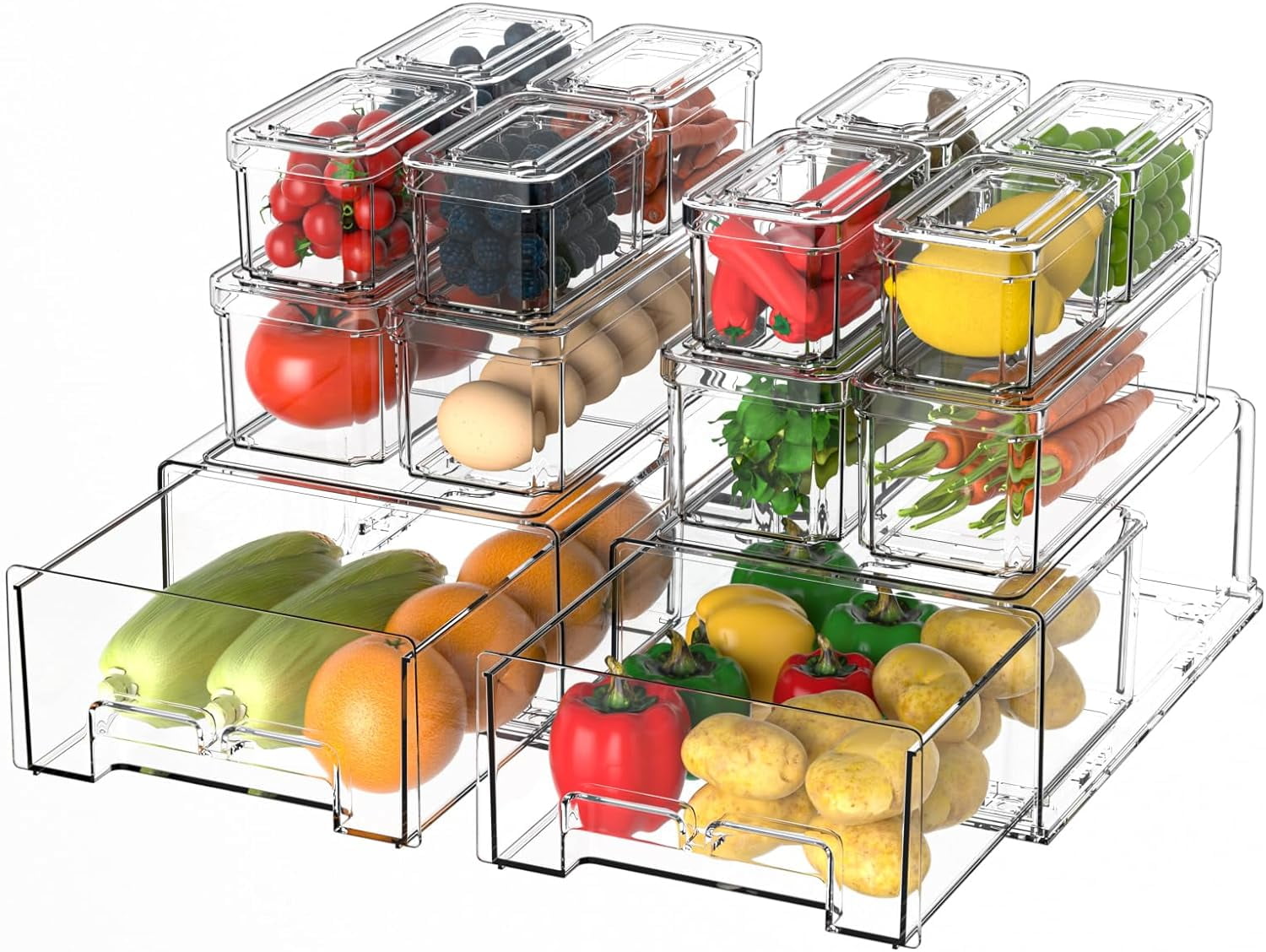 14Pack Fridge Organizer Bins, Clear Refrigerator Organizing Containers ...