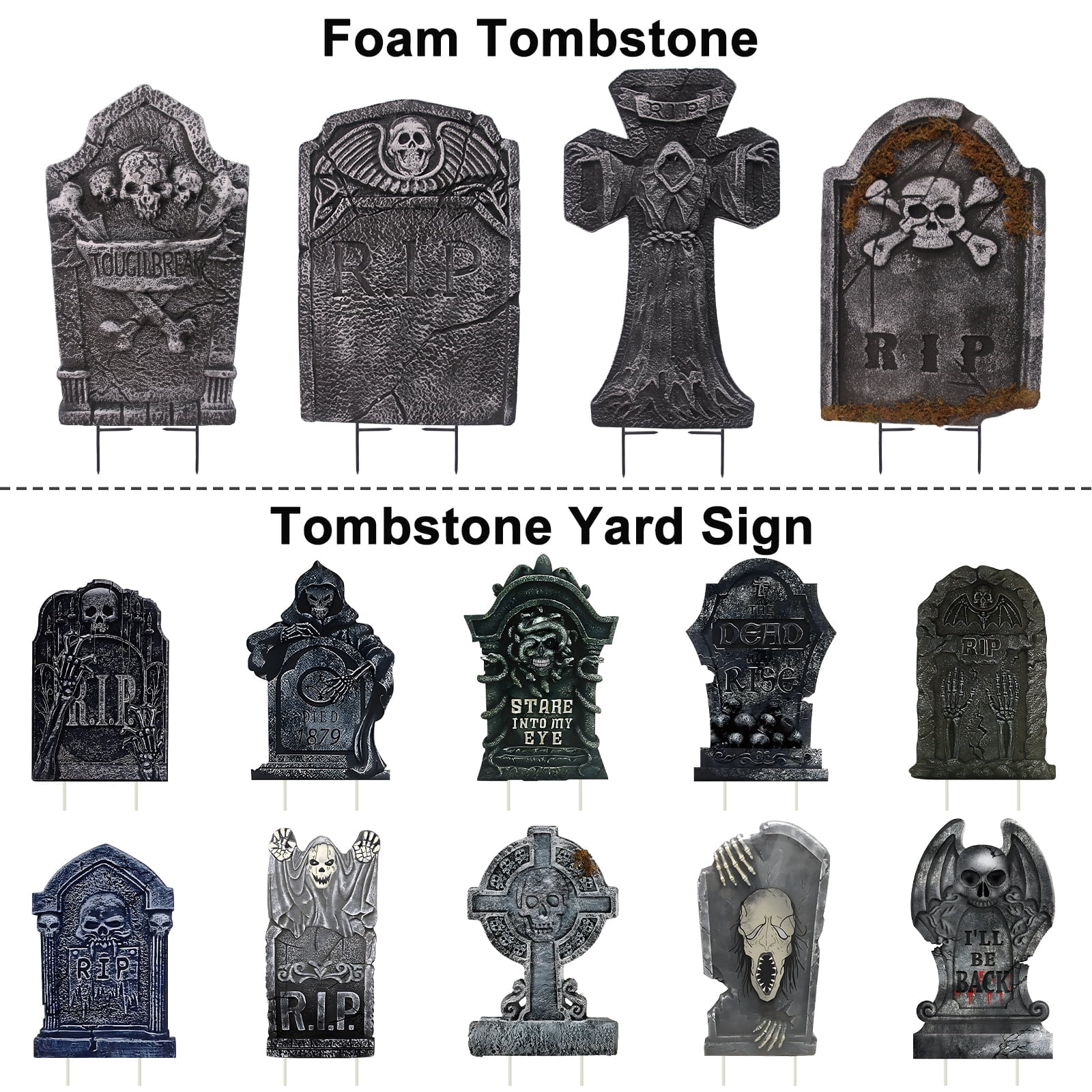 14Pack Halloween Foam Tombstone(10P Yard Sign + 4P XL-Size 3D Foam ...