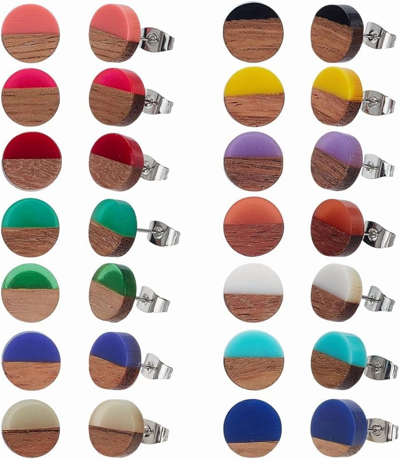 14Pair Resin Wood Stud Earrings 304 Stainless Steel Stud Jewelry for ...