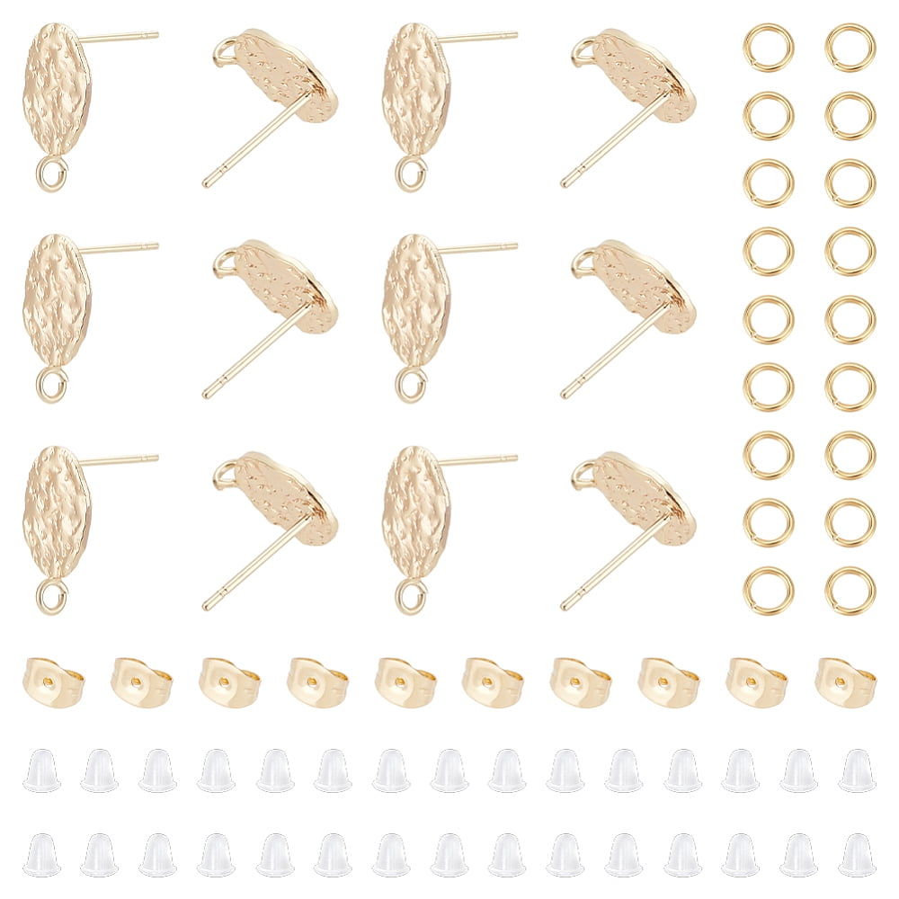 14Pc Brass Oval Stud Earring Findings with Loop 14Pc Ear Nuts 30Pc Jump ...