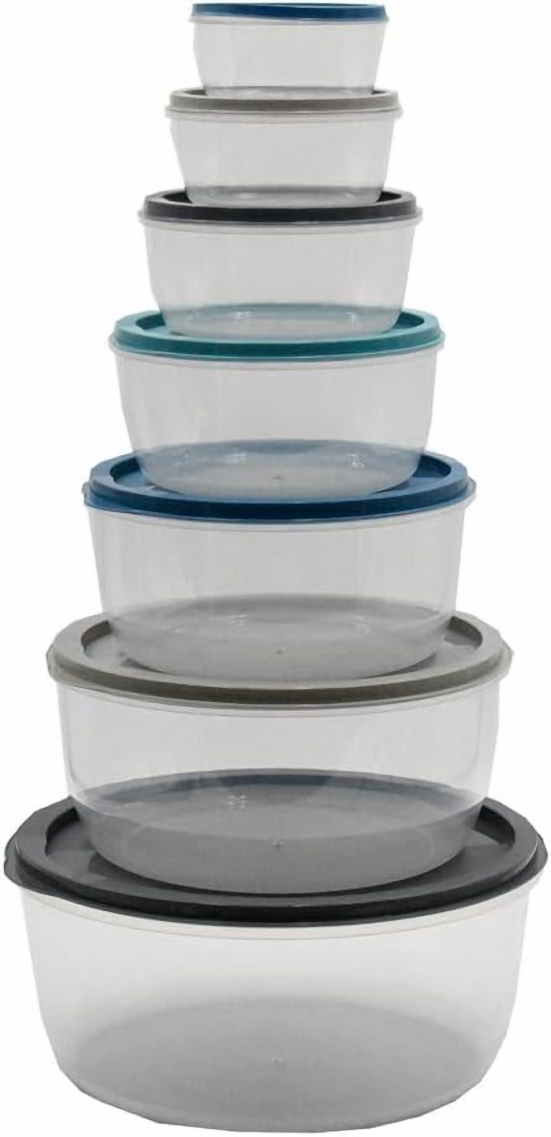 14Pc Round Plastic Food Storage Container Set, Stackable, Nesting ...