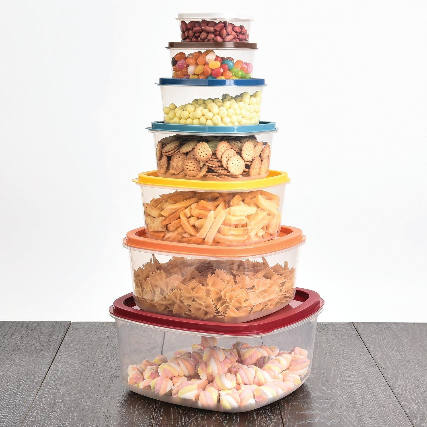 14Pc Square Plastic Food Storage Container Set, Stackable, Nesting ...