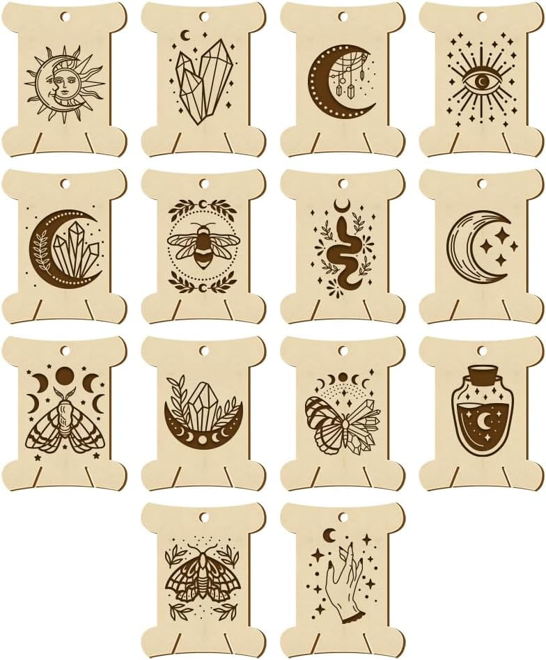 14Pcs 14 Style Wooden Thread Winding Boards 2.5×2×0.12 Inch Spool ...