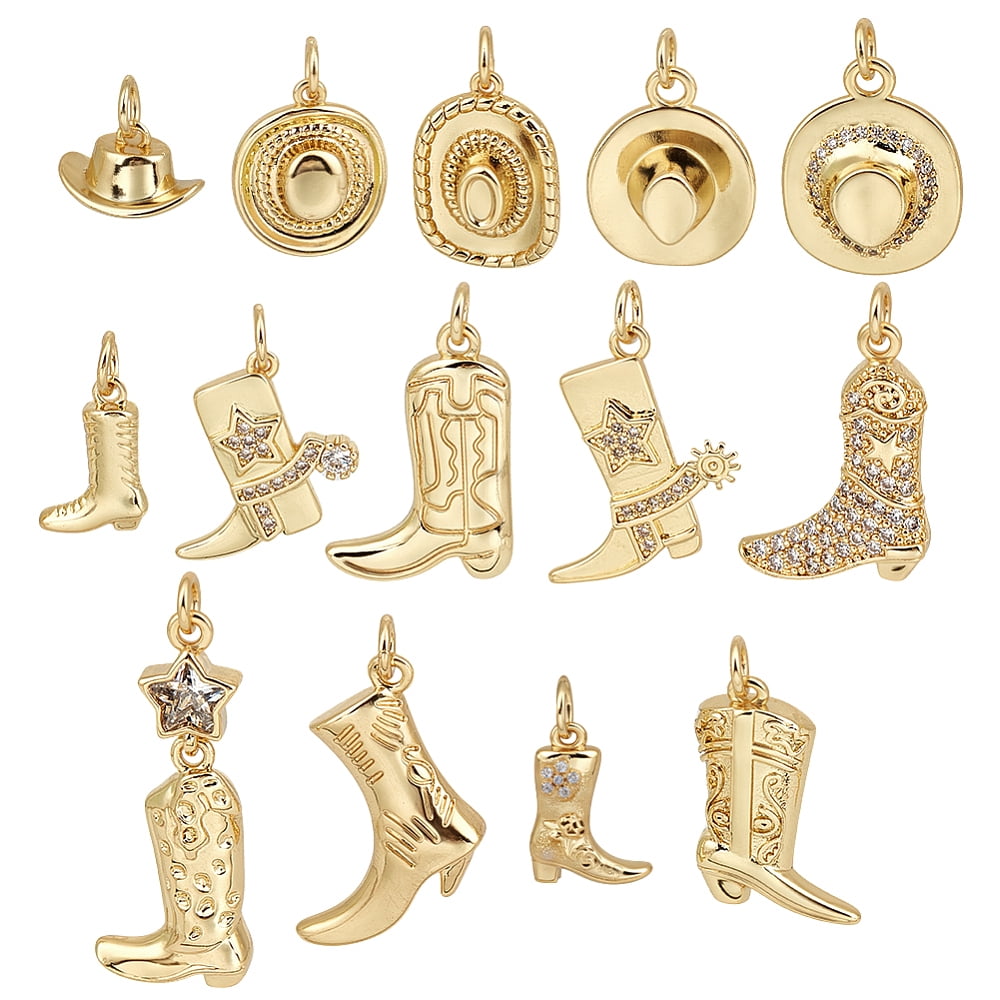 14Pcs 14 Styles Cowboy Theme Brass Micro Pave Cubic Zirconia Pendants ...
