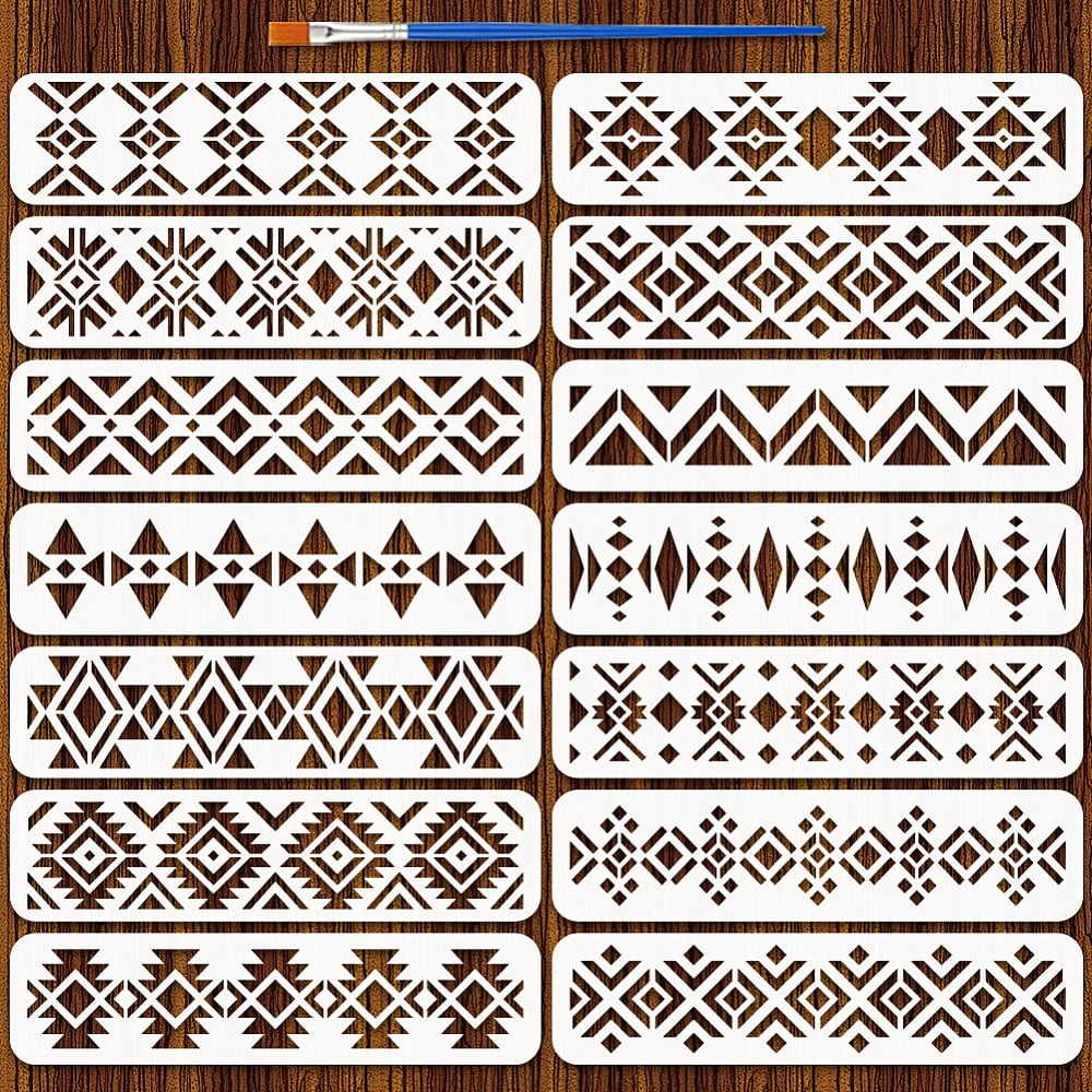 14Pcs 14 Styles Rhombus Theme Plastic Painting Stencils Templates Mixed ...