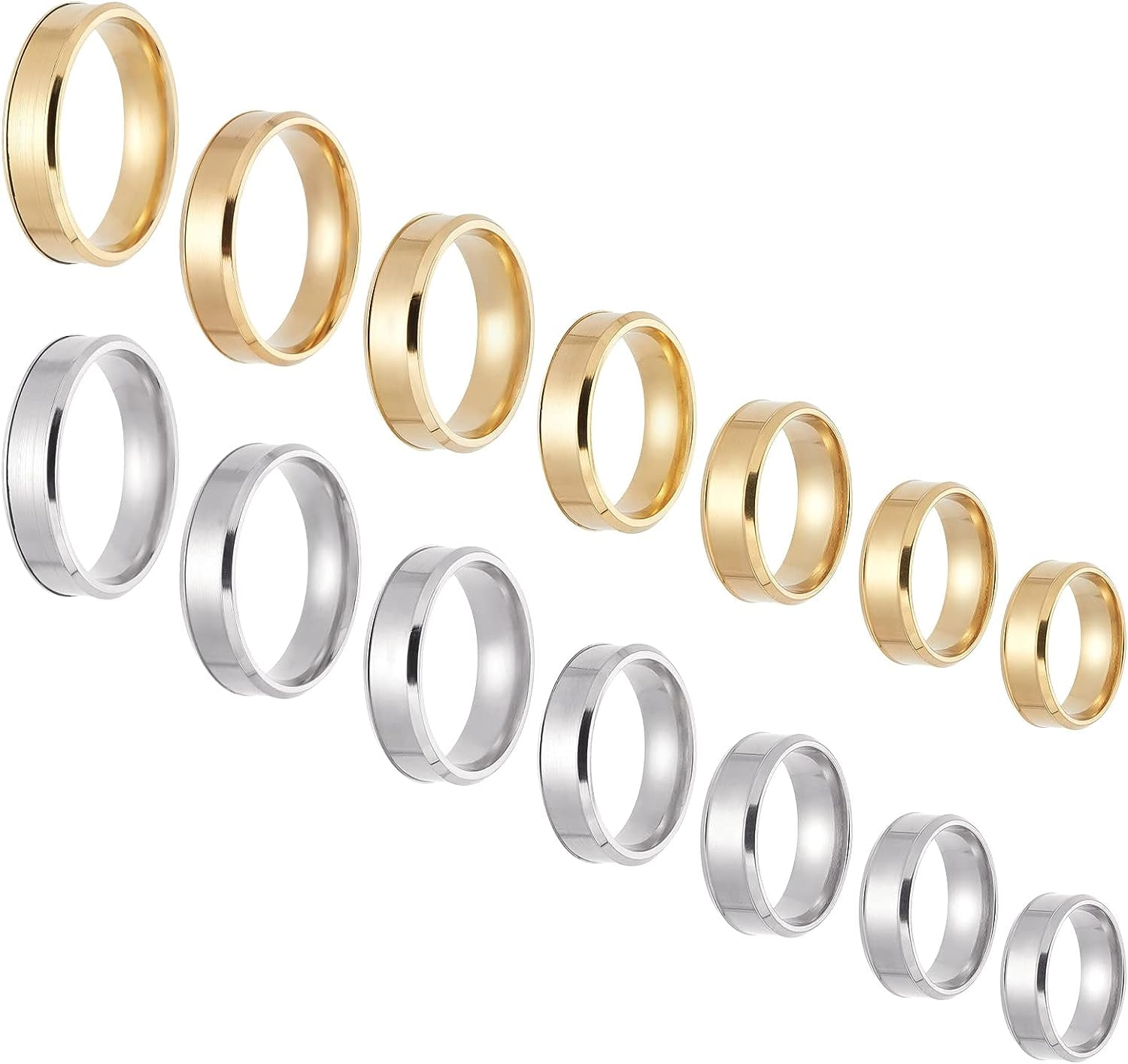 14Pcs 2 Colors Blank Core Ring 7 Sizes Stainless Steel Finger Ring ...