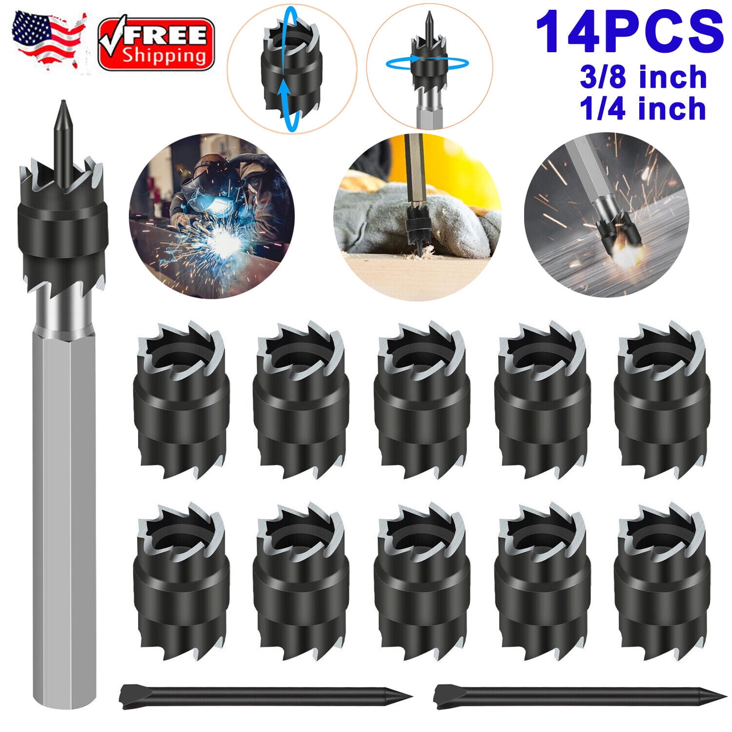 14Pcs 3/8" Double Sided Rotary Spot Weld Cutter Remover Drill Bits Cut ...